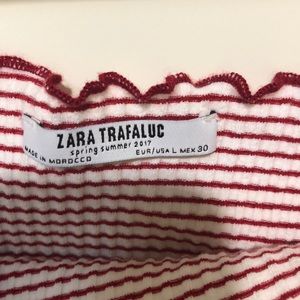 Zara | Tops | Zara Red Pin Stripped Off The Shoulder Crop Top | Poshmark